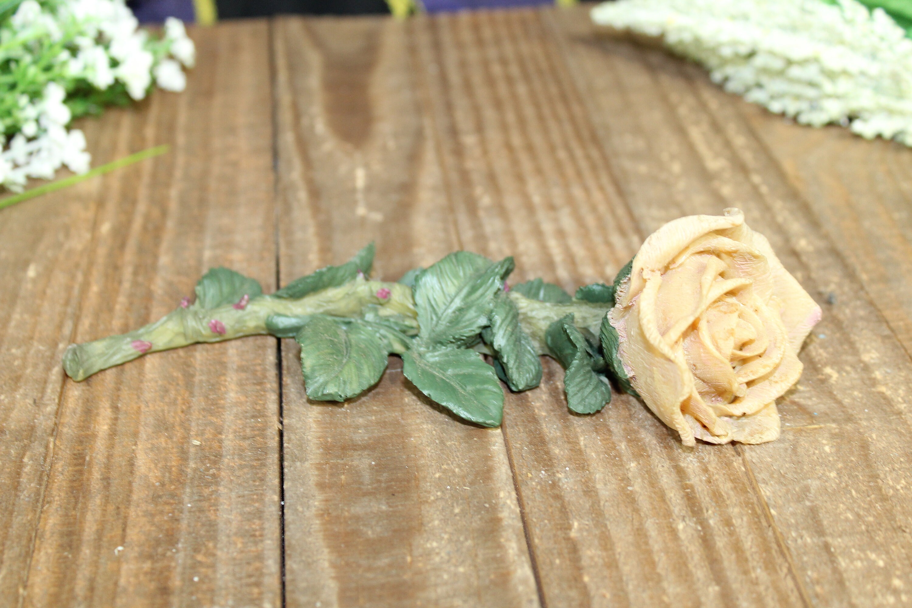 Vintage Resin Miniature Pink Rose Green Pink Flower Knick Knack Home ...