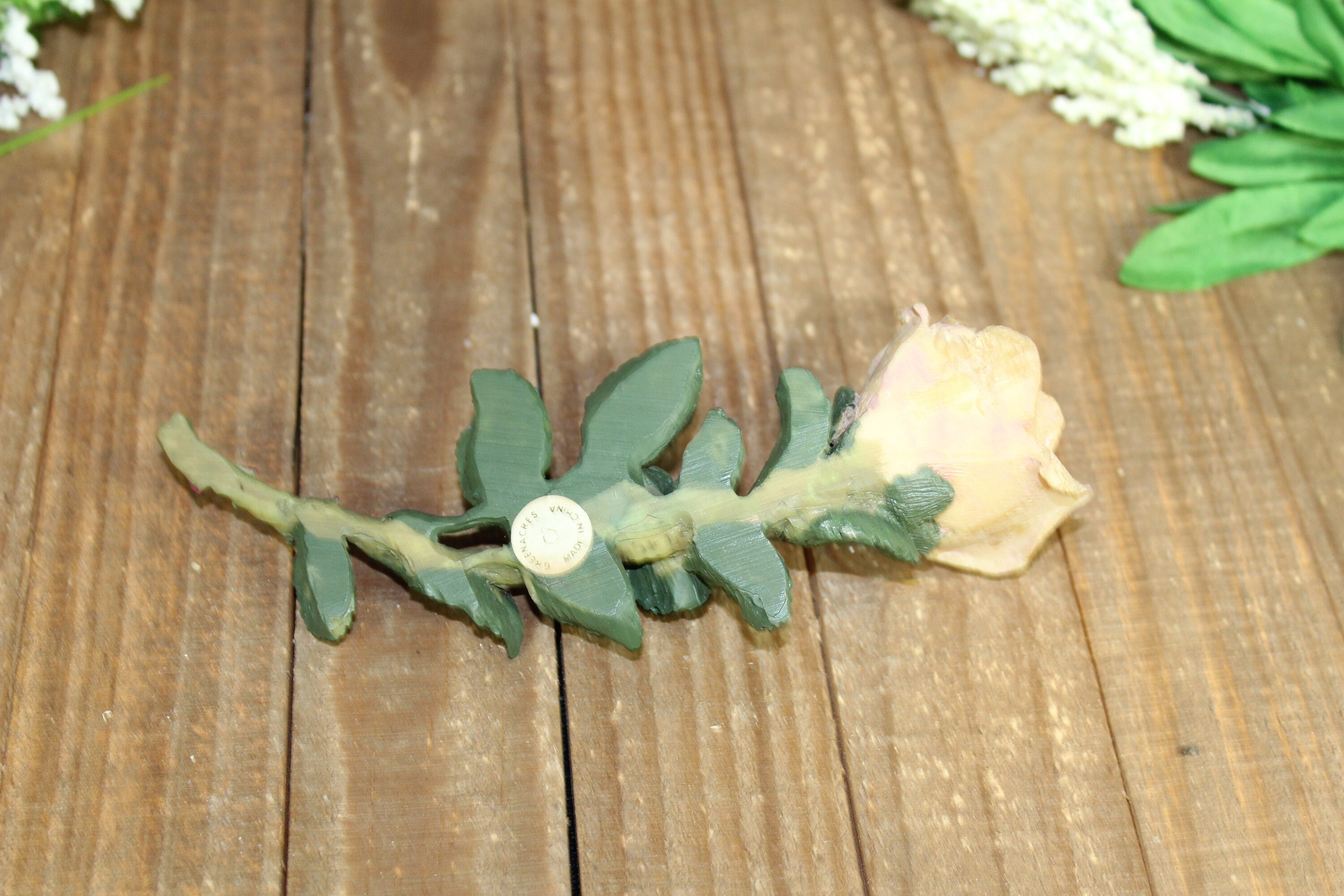 Vintage Resin Miniature Pink Rose Green Pink Flower Knick Knack Home ...