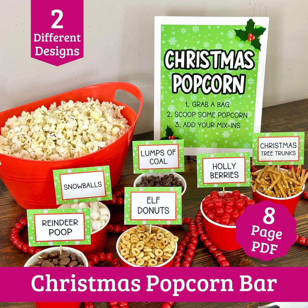 Christmas Popcorn Bar Signs - Christmas Snack Mix Printable Signs for ...
