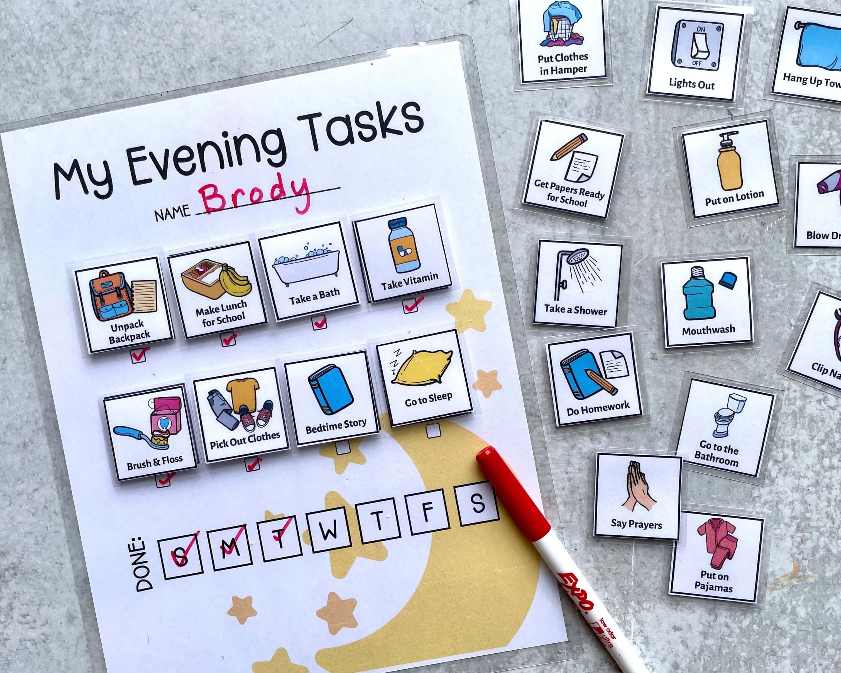 Kids Daily Responsibilities Chart With Pictures, Chore Chart, Daily ...