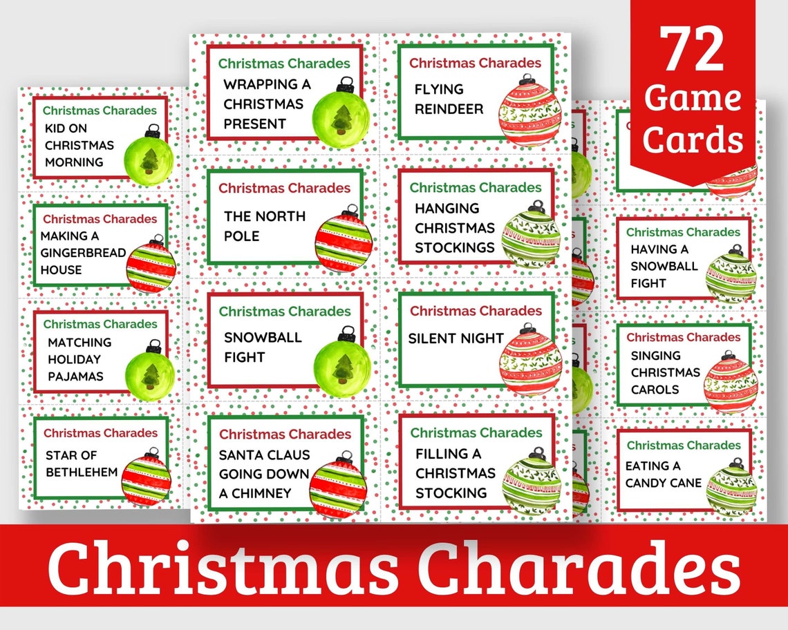Christmas Charades Printable Cards for Kids and Adults - 72 Pre-filled ...
