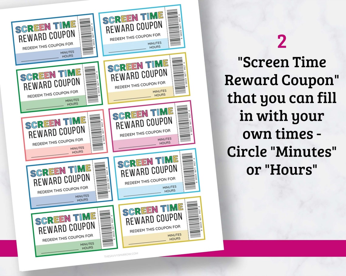 Screen Time Coupons Printable Screen Time Rewards for Kids - Etsy