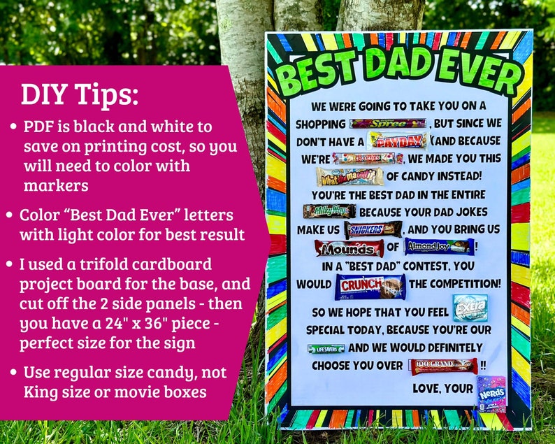 Candy Bar Poster for Dad Father's Day Candy Poster Printable Gift for ...