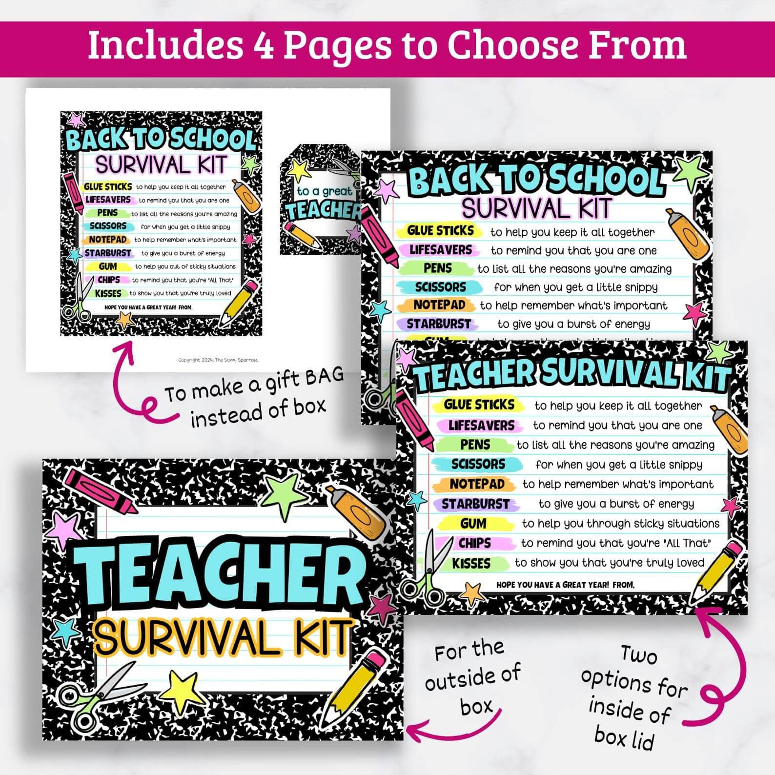 Teacher Survival Kit Printable Gift Tag - Back to School Gift Ideas for ...