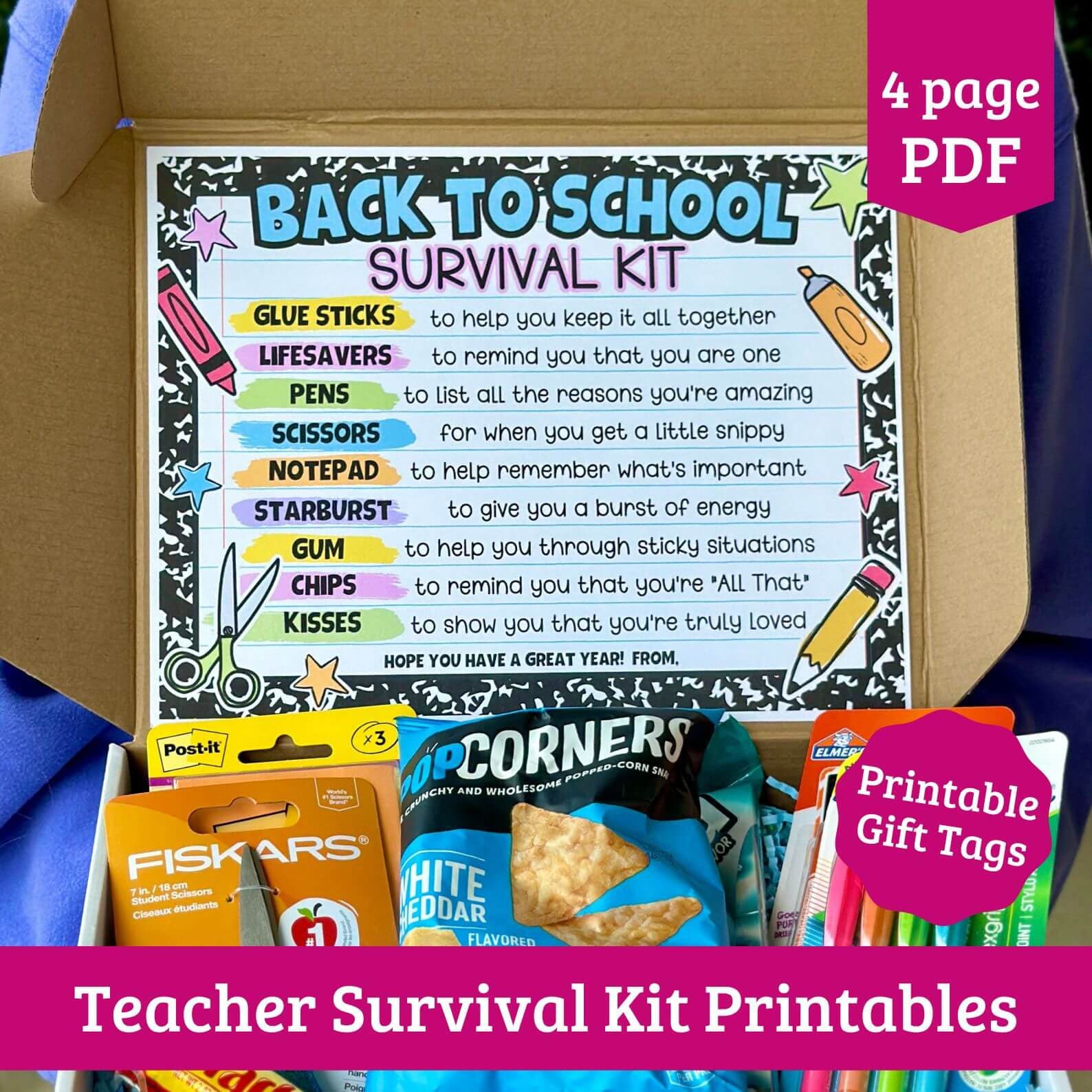 Teacher Survival Kit Printable Gift Tag Back to School Gift Ideas for ...