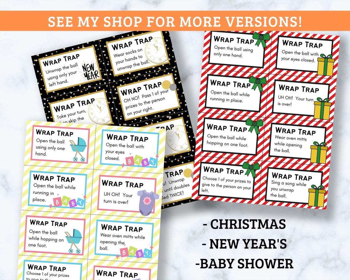 Printable Saran Wrap Ball Game Challenge Cards (birthday Edition ...