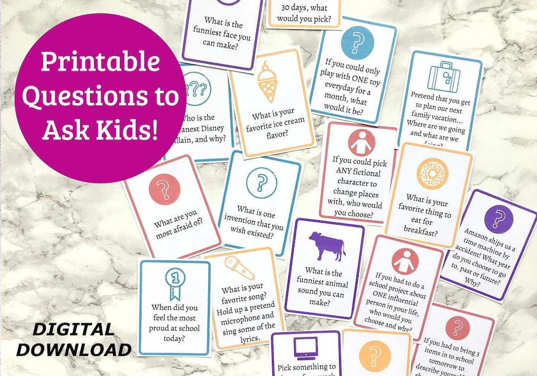 Conversation Starters for Kids - 100 Printable Question Cards for Kids ...