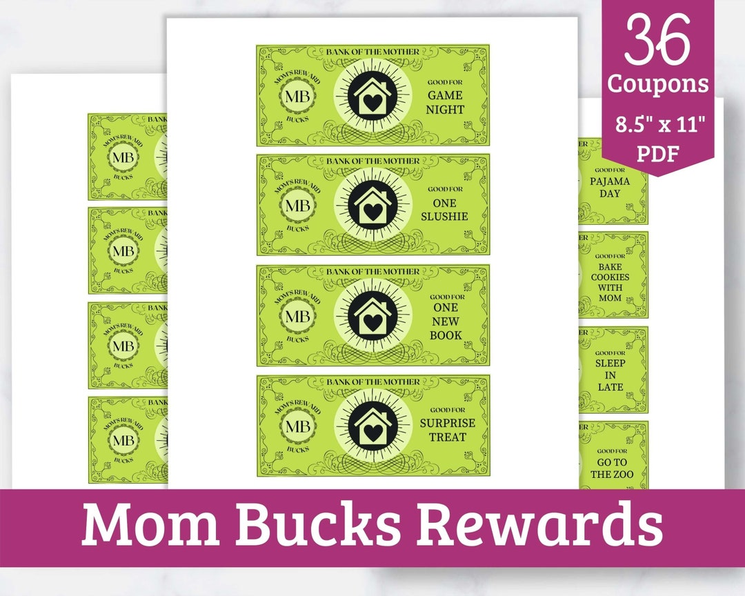 Mom Bucks - Printable Reward Coupons for Kids - 36 Pre-filled Coupons ...