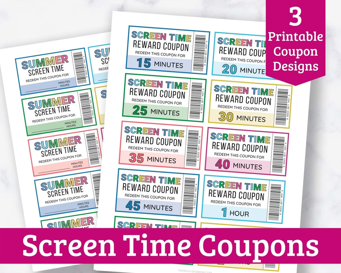 Screen Time Coupons Printable Screen Time Rewards for Kids - Etsy