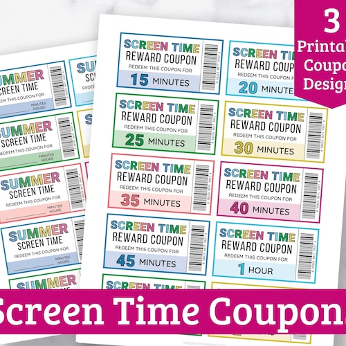 Screen Time Coupons Printable Screen Time Rewards for Kids - Etsy