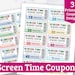 Screen Time Coupons Printable Screen Time Rewards for Kids | Etsy