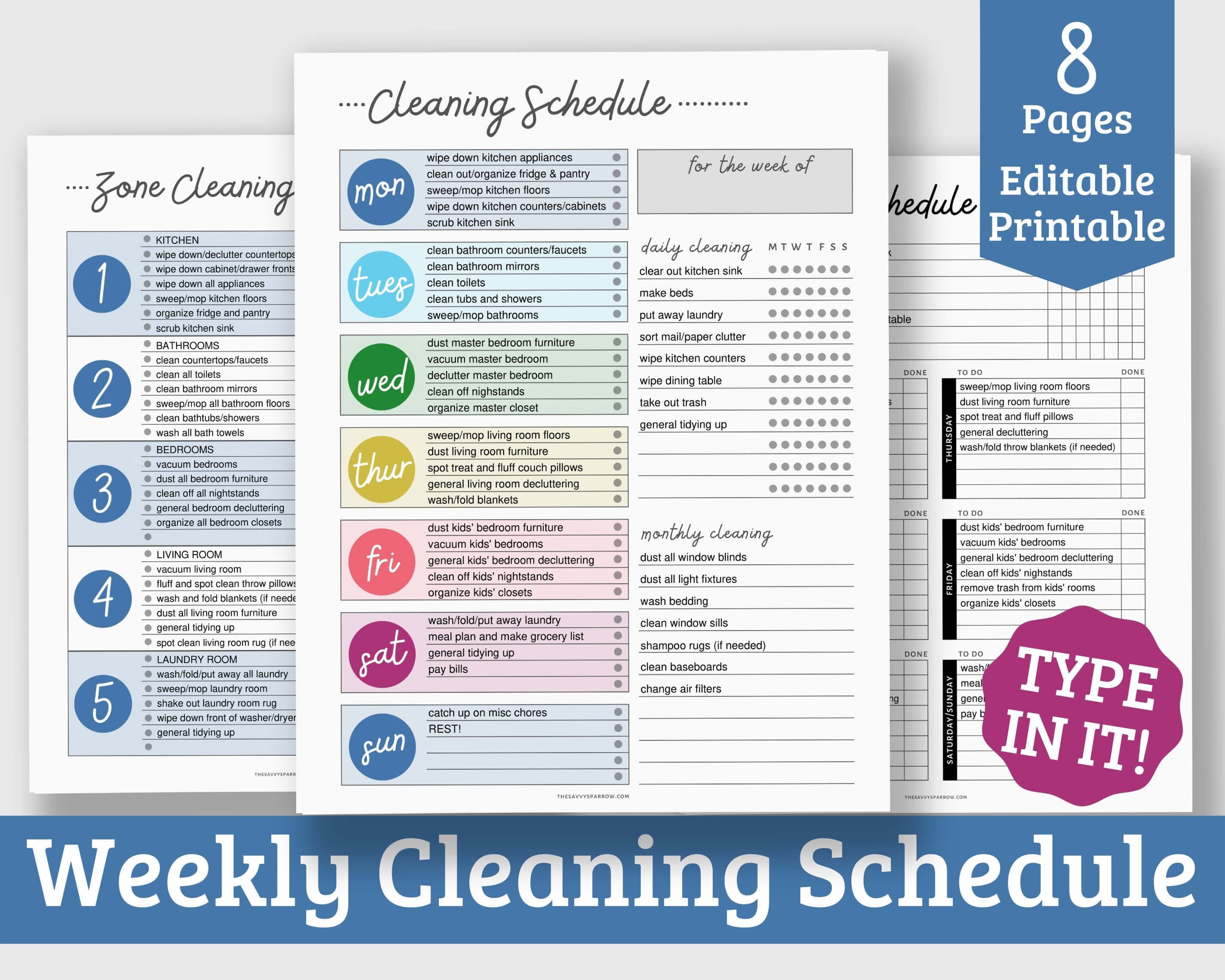 Weekly Cleaning Schedule Printable Template Editable - Etsy