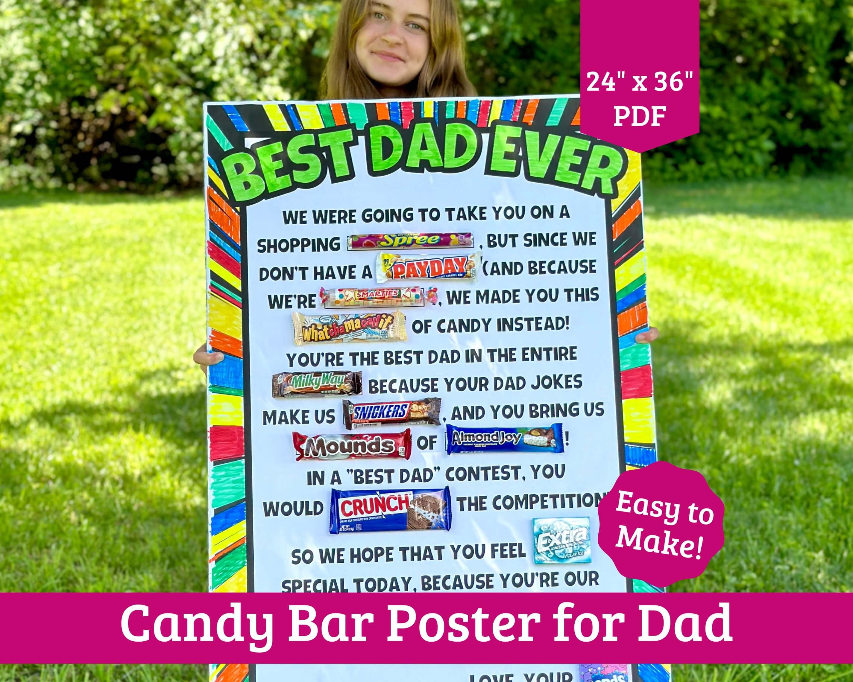 Candy Bar Poster for Dad Father's Day Candy Poster Printable Gift for ...