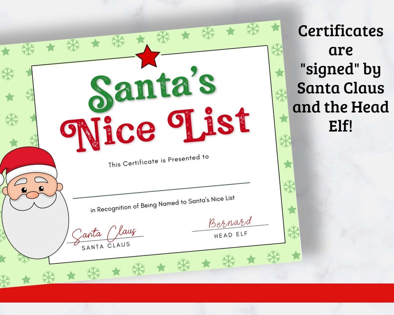 Santa's Nice List Certificates for Kids - 3 Printable Designs - Type in ...