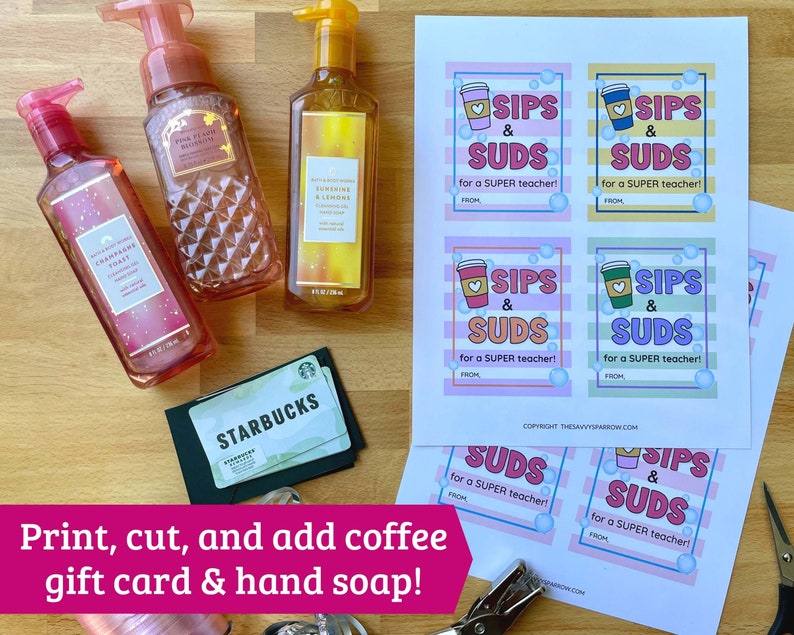 Teacher Gift Tags for Hand Soap and Coffee Gift Card - Printable ...