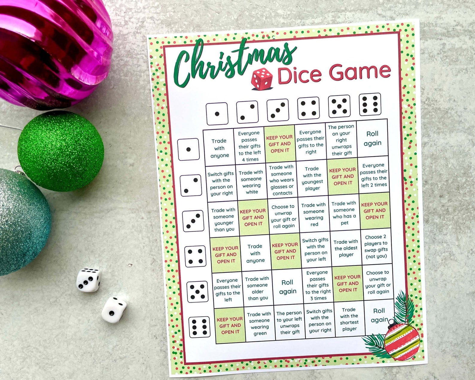 Christmas Dice Game - Fun Printable Christmas Gift Exchange Game for ...