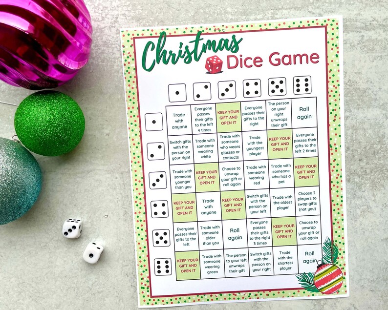 Christmas Dice Game - Fun Printable Christmas Gift Exchange Game for ...