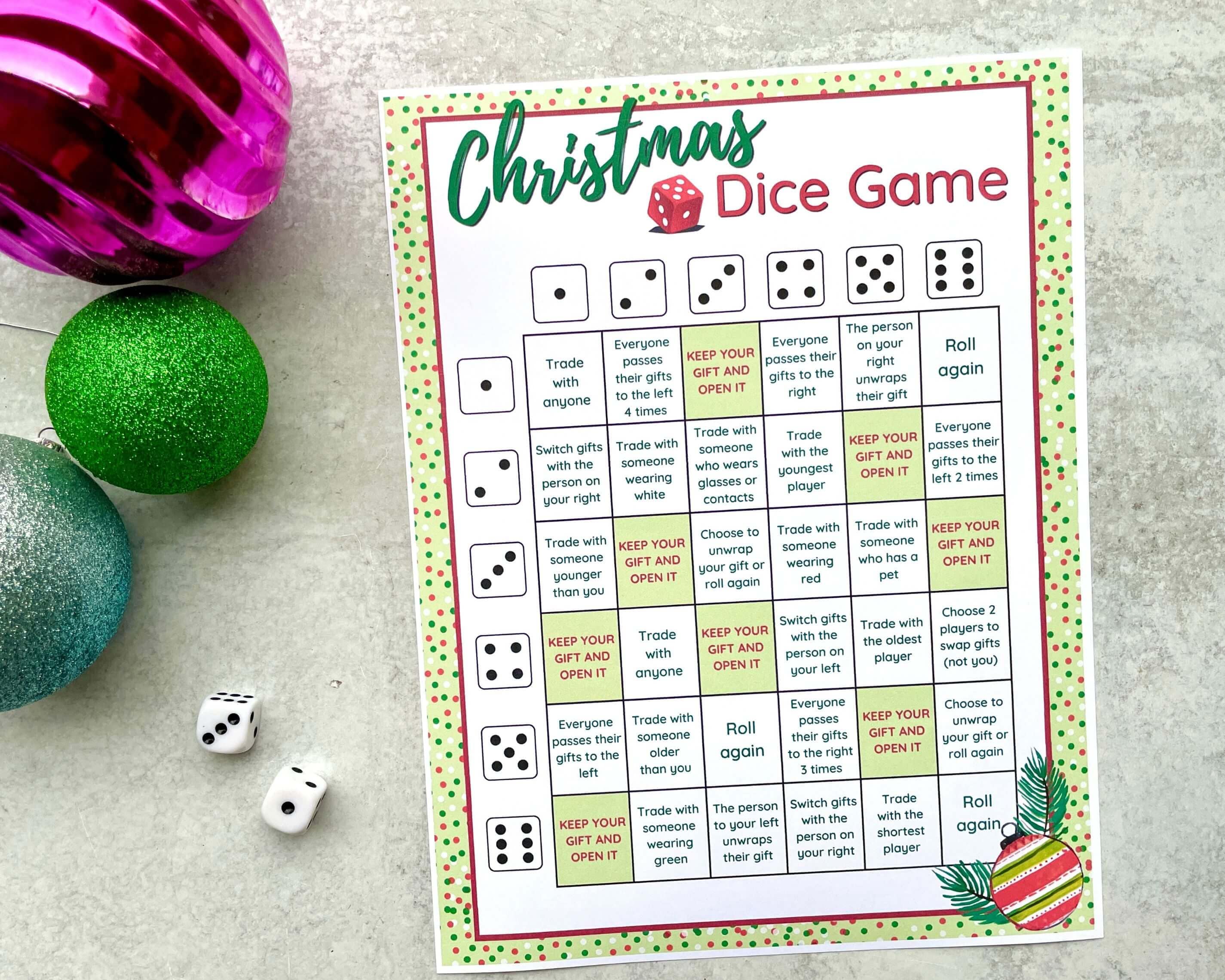 Christmas Dice Game - Fun Printable Christmas Gift Exchange Game for ...