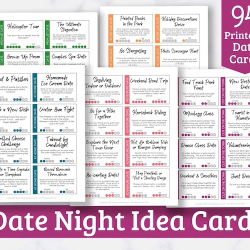 Date Night Idea Cards 94 Printable Date Cards With Awesome - Etsy
