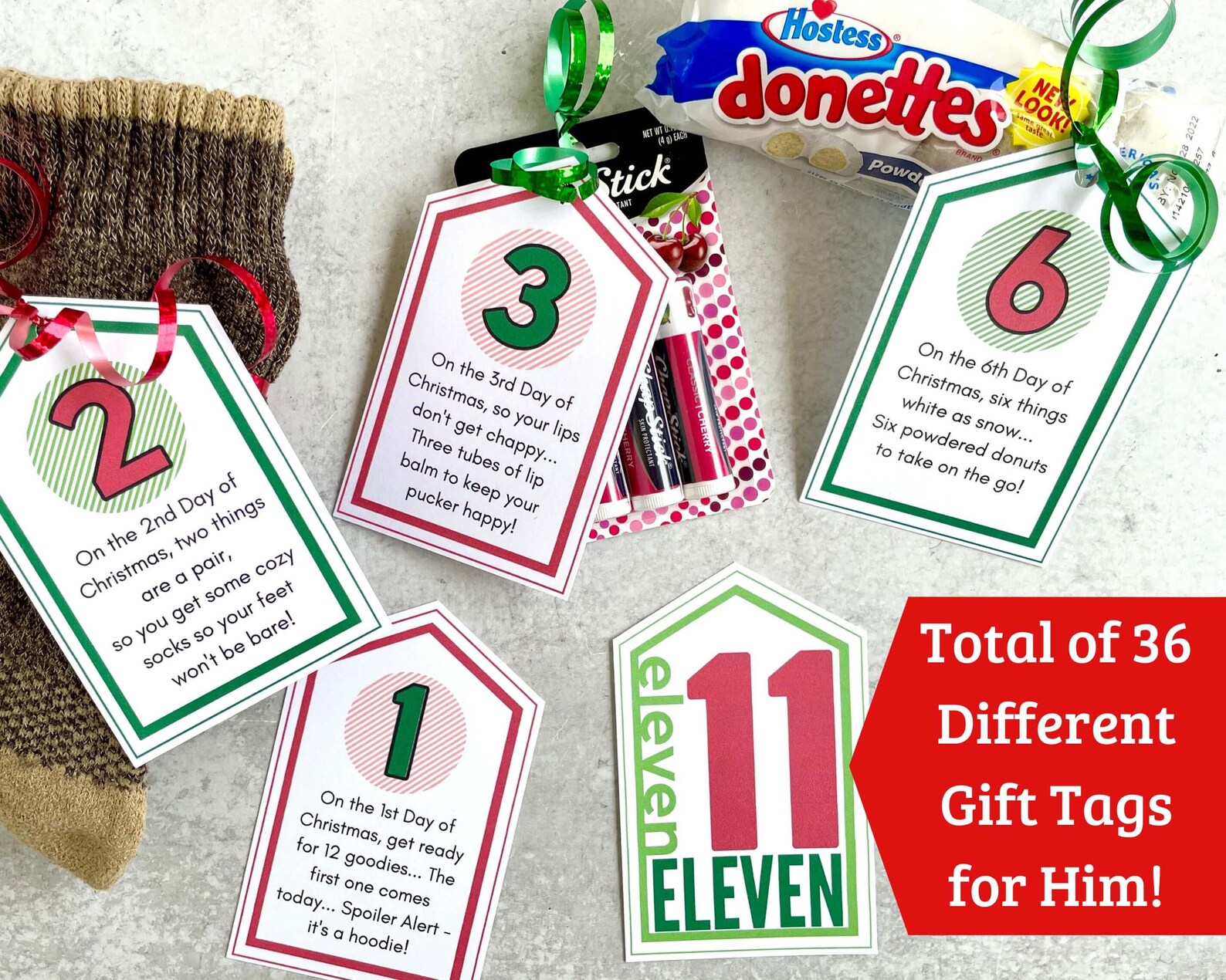 12 Days of Christmas Gift Tags for Him - Printable Gift Tags - 36 ...