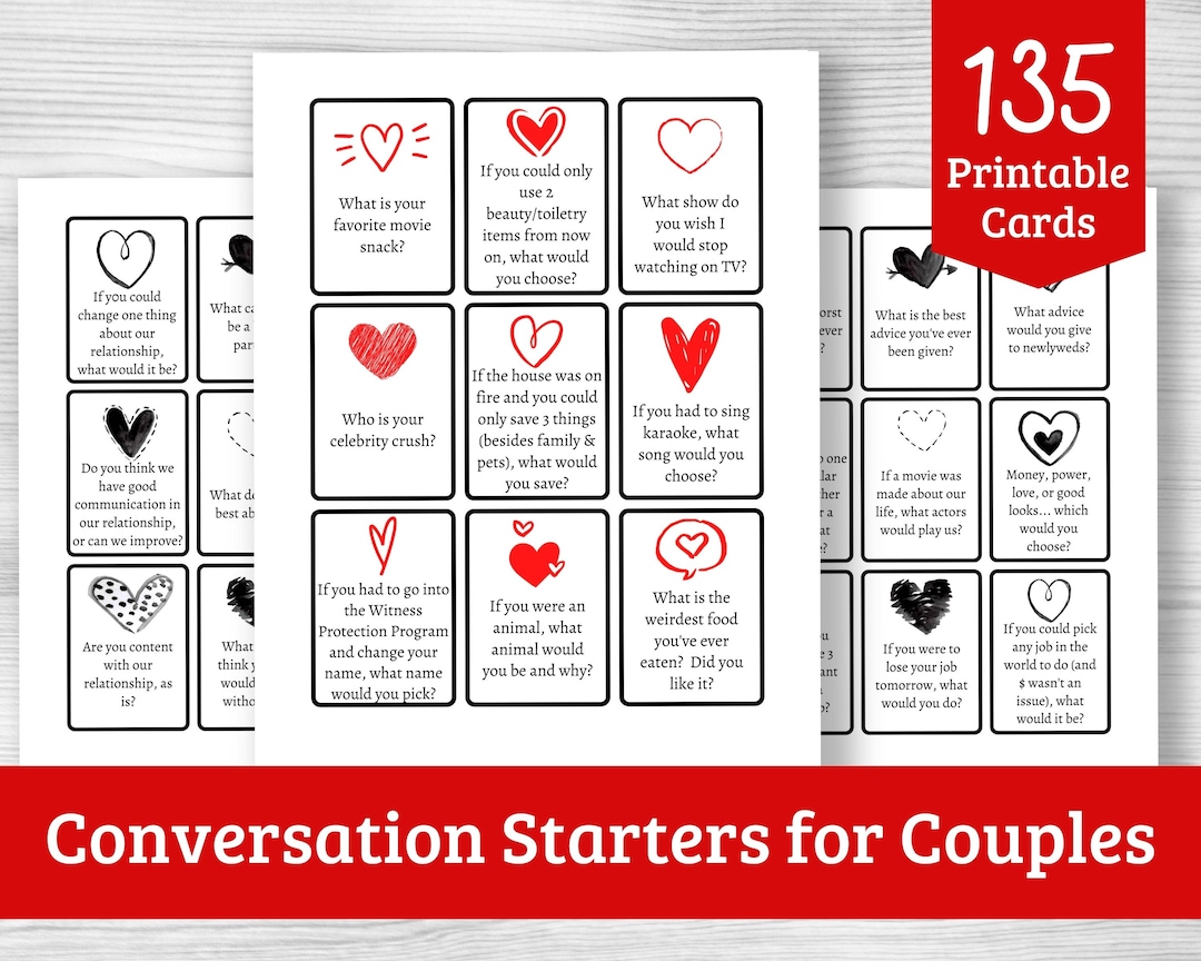 Conversation Starters for Couples - 135 Printable Conversation Cards ...
