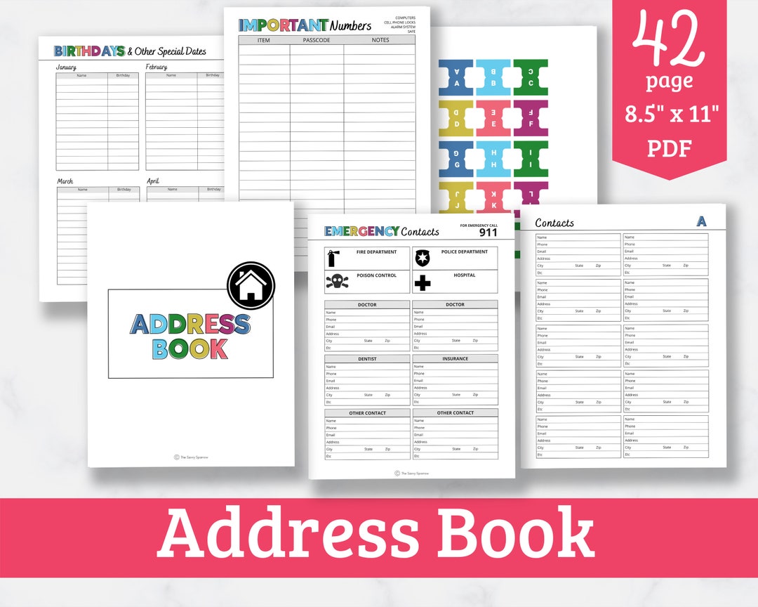 Address Book Printable Birthdays Tracker Emergency - Etsy