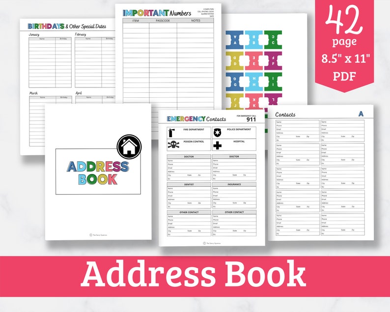 Address Book Printable Birthdays Tracker Emergency - Etsy