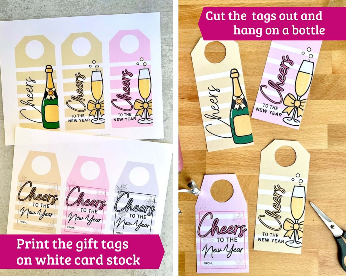 Cheers to the New Year - Printable New Year's Eve Bottle Gift Tag ...