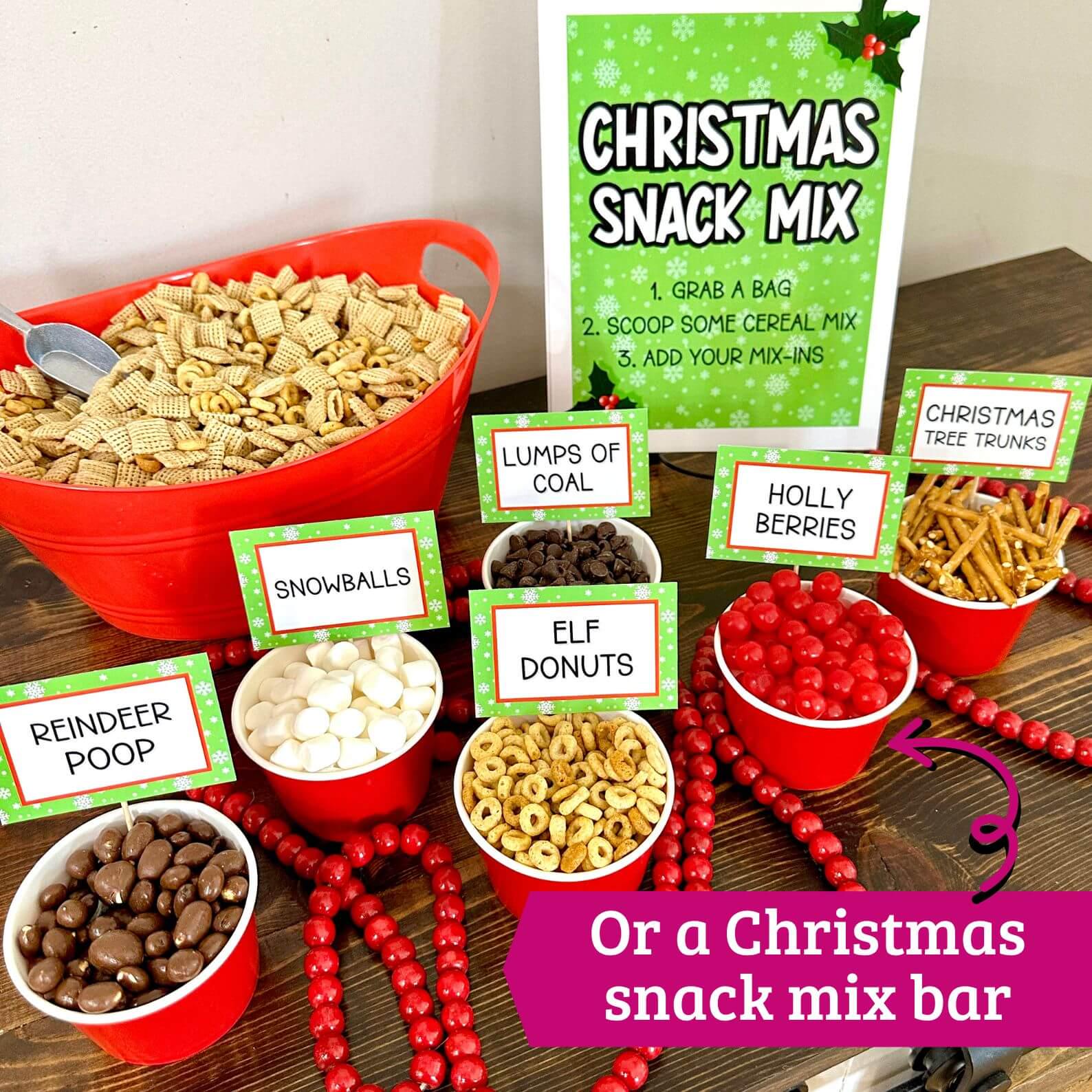 Christmas Popcorn Bar Signs - Christmas Snack Mix Printable Signs for ...