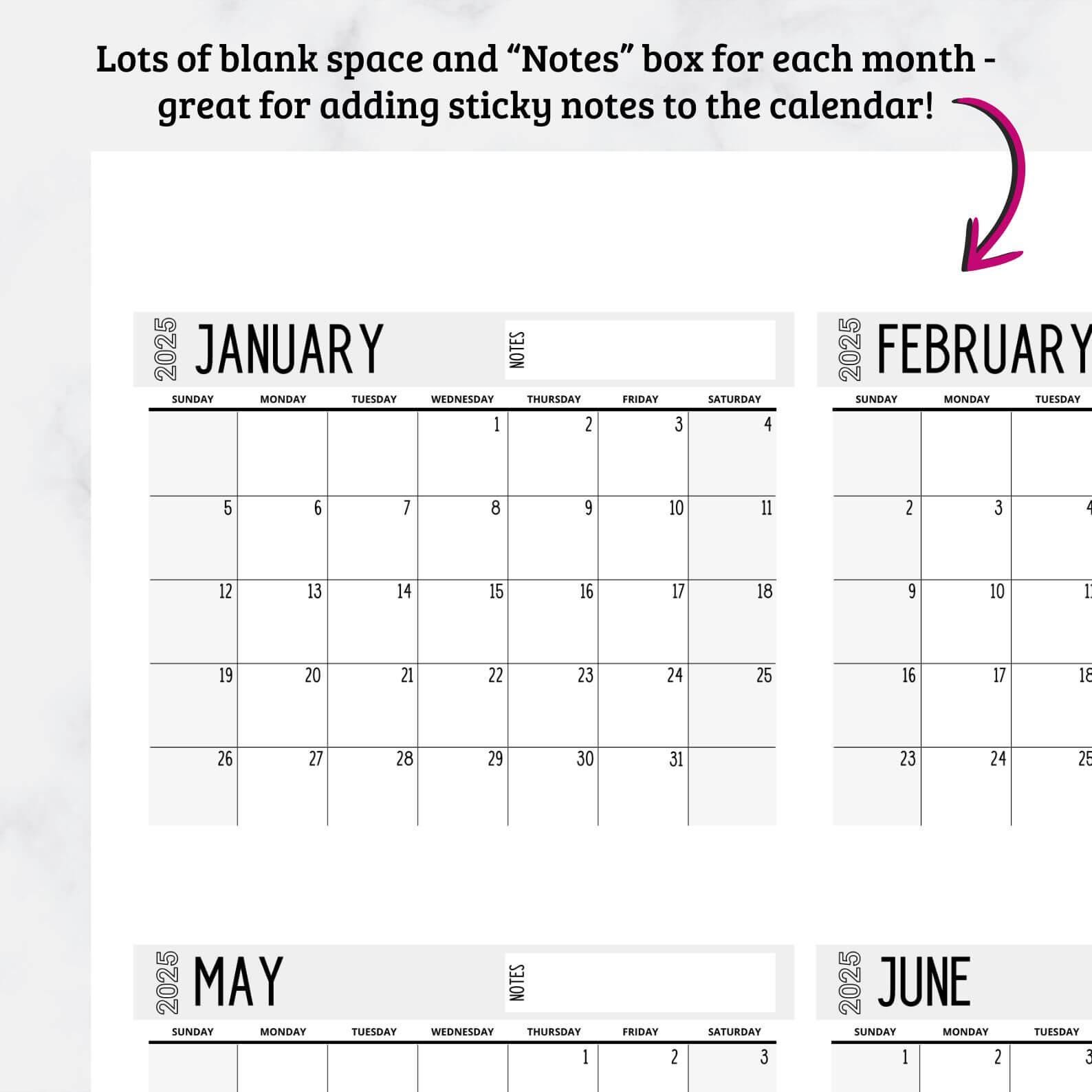 2025 Printable GIANT Year at a Glance Wall Calendar - Giant Wall ...