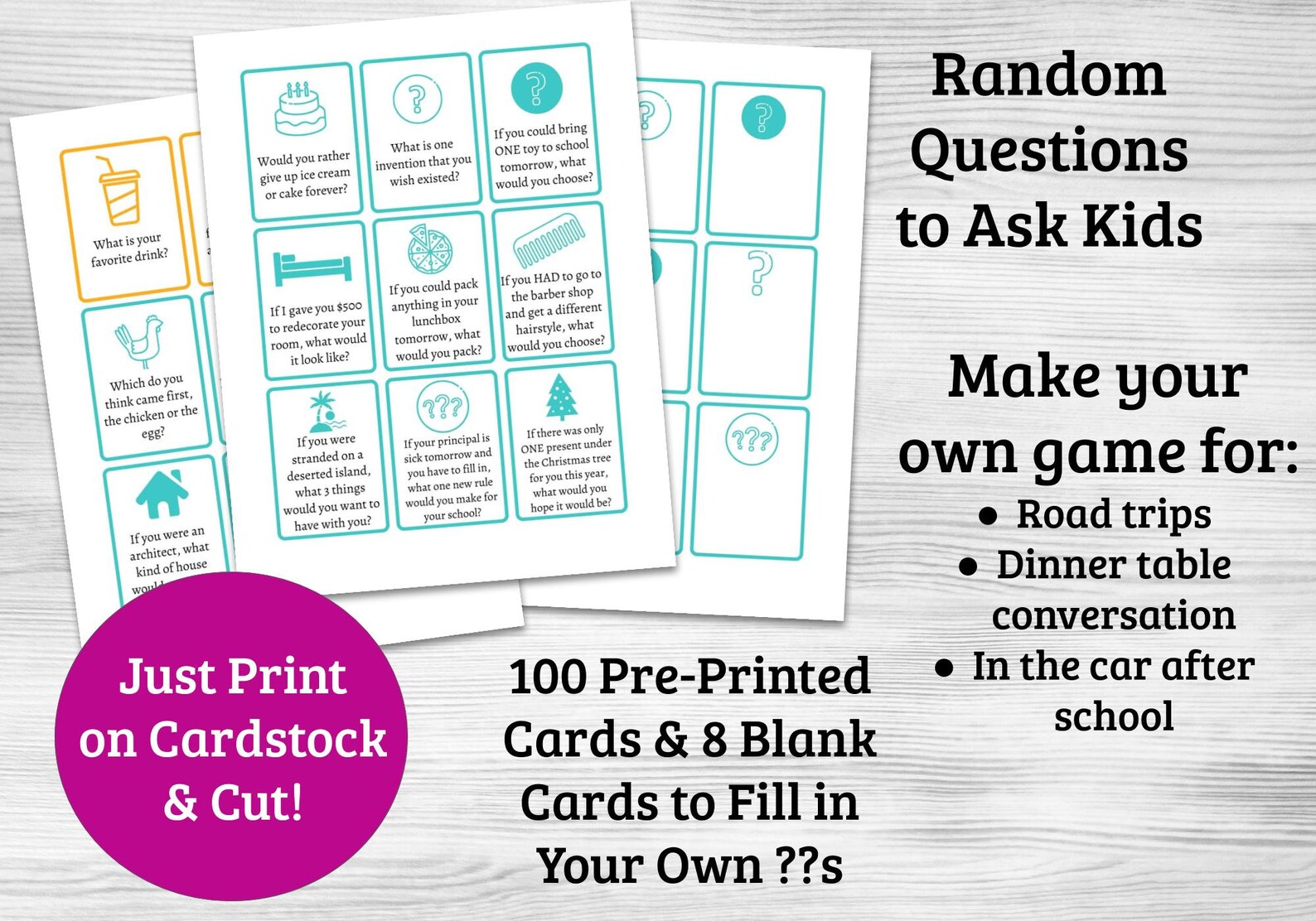 Conversation Starters for Kids 100 Printable Question Cards | Etsy