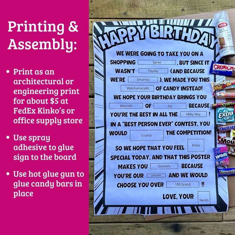 Birthday Candy Poster - DIY Candy Bar Sign for Birthdays - Printable ...