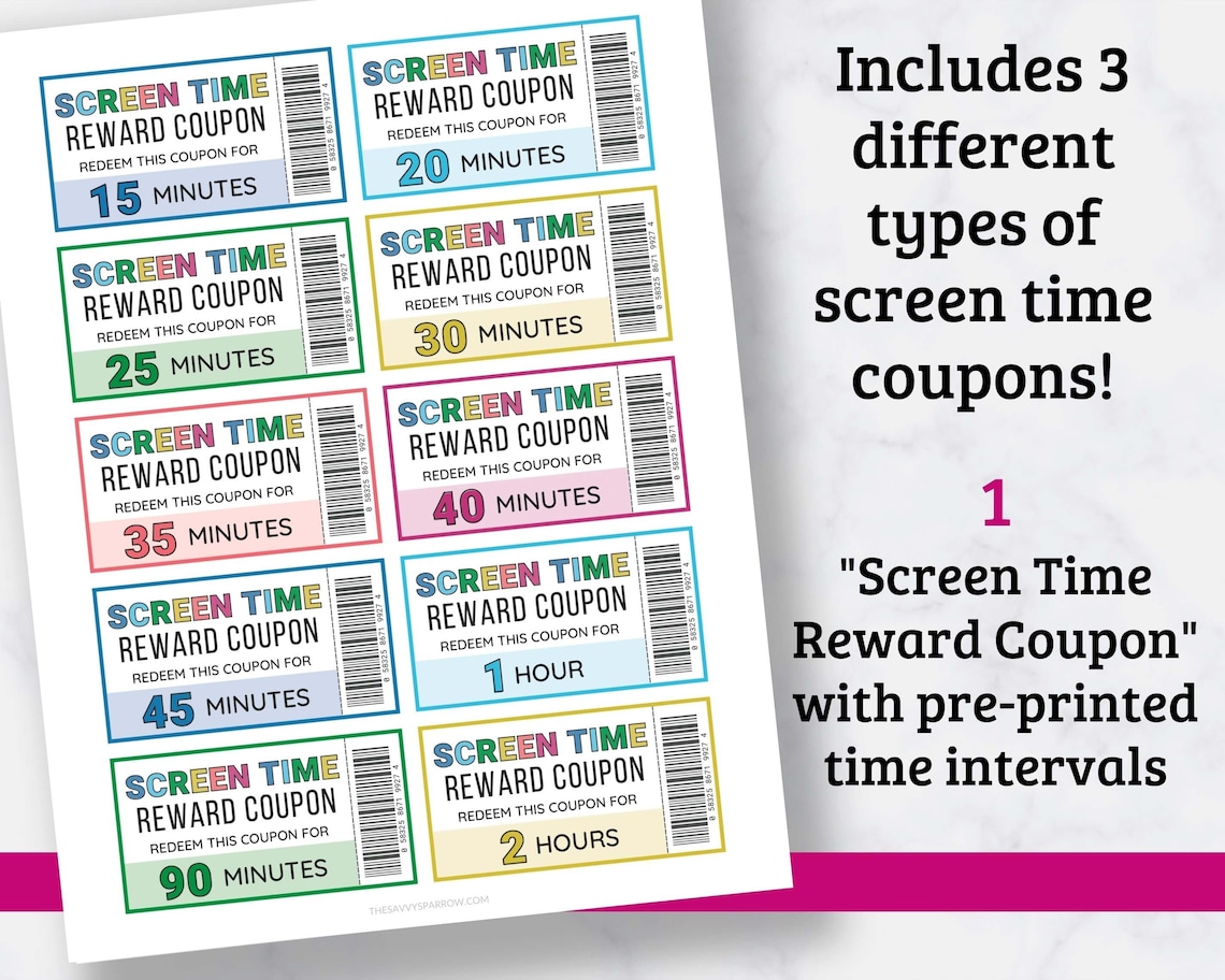Screen Time Coupons Printable Screen Time Rewards for Kids - Etsy