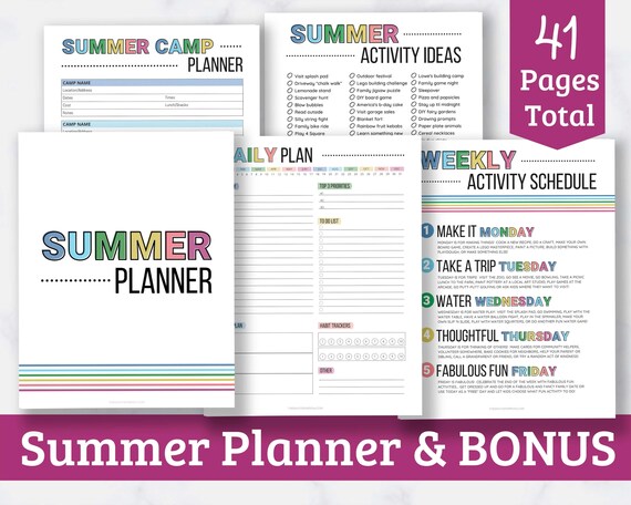 Summer Planner Printable Summer Activity Planner and Bucket - Etsy