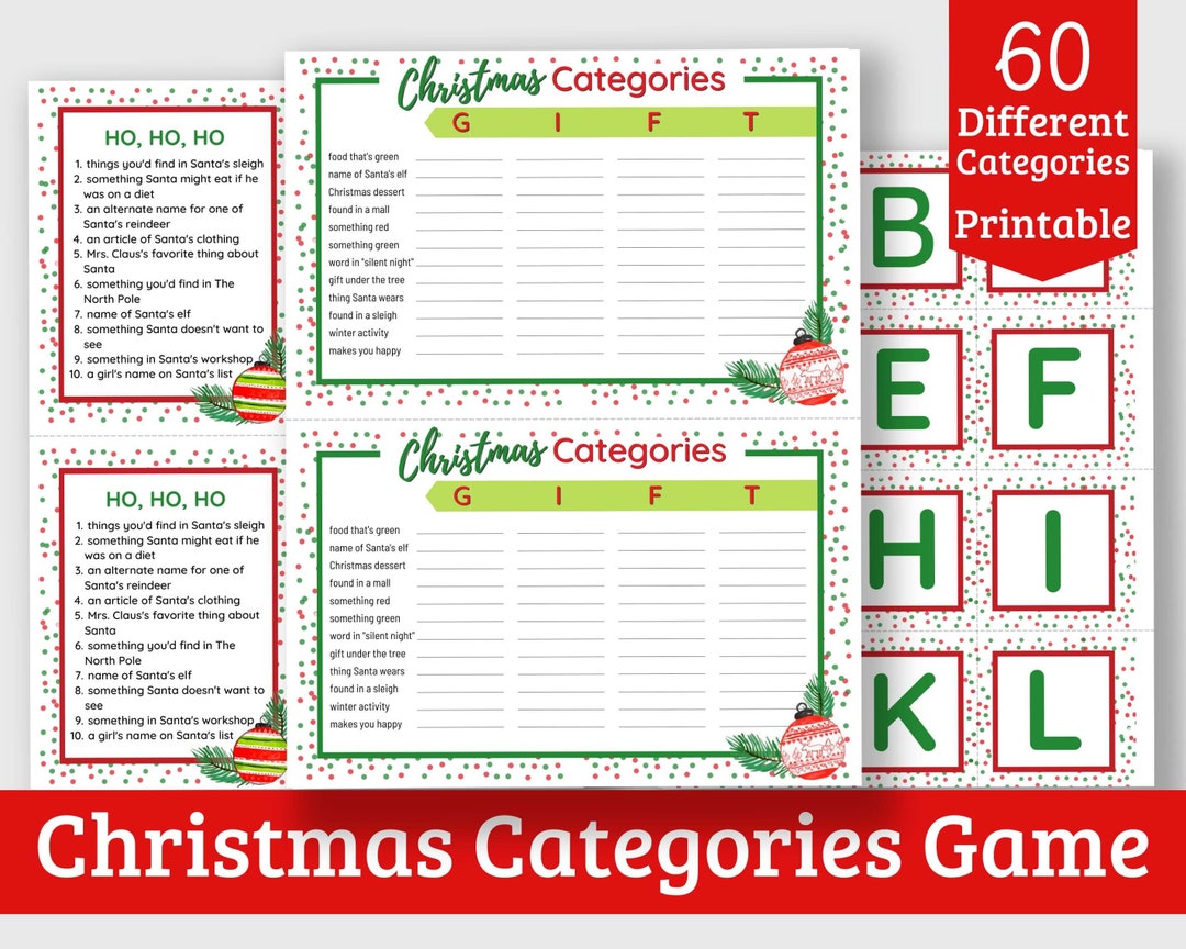 Printable Christmas Scattergories Game Cards - Printable Christmas ...