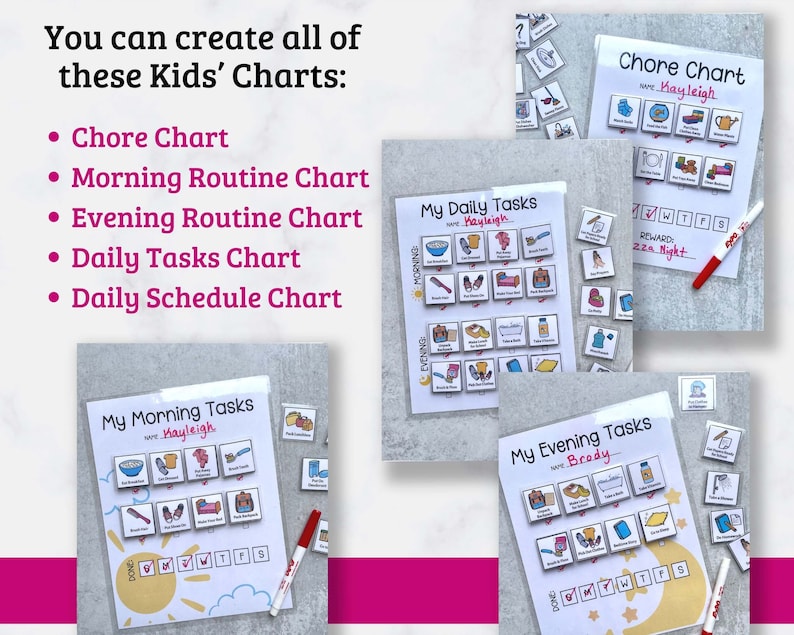 Kids Daily Responsibilities Chart With Pictures, Chore Chart, Daily ...