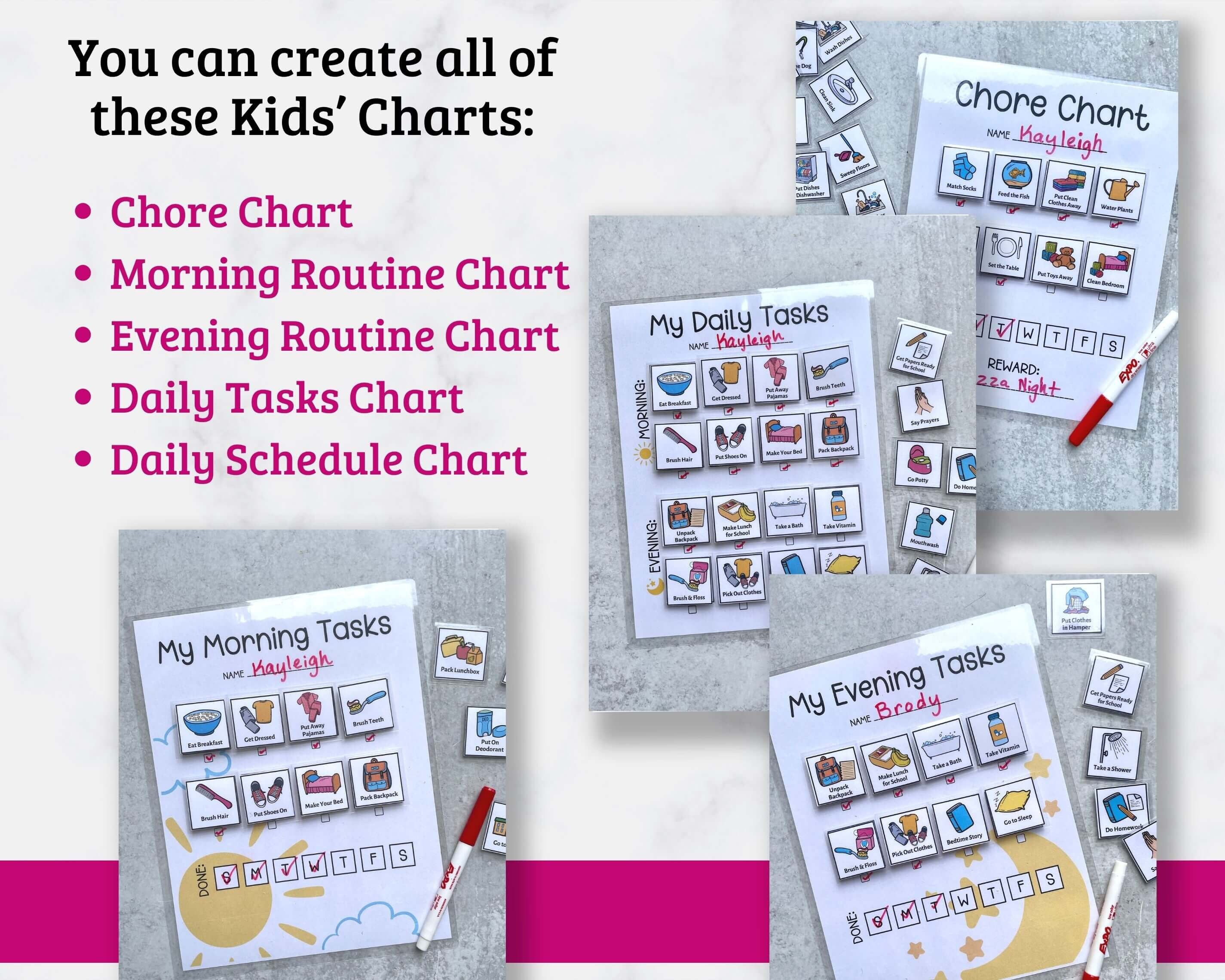 Kids Daily Responsibilities Chart With Pictures, Chore Chart, Daily ...