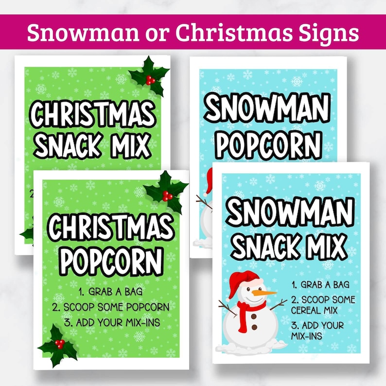 Christmas Popcorn Bar Signs - Christmas Snack Mix Printable Signs for ...