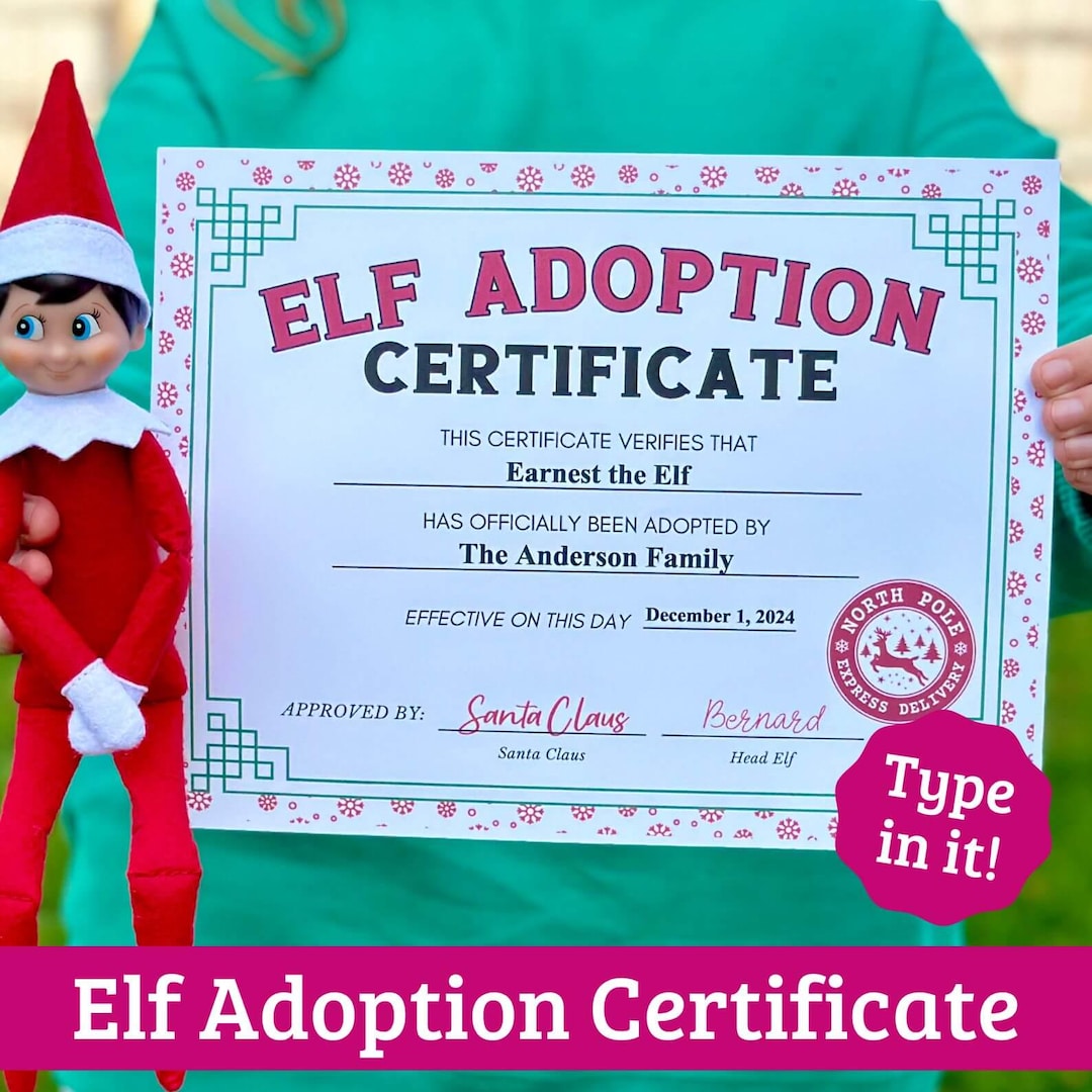 Printable Elf Adoption Certificate Template - Type in It to Customize ...