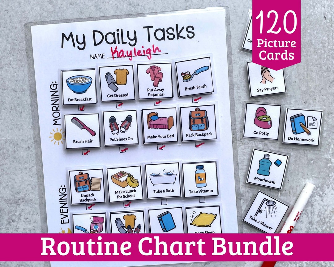 Kids Daily Responsibilities Chart With Pictures, Chore Chart, Daily ...