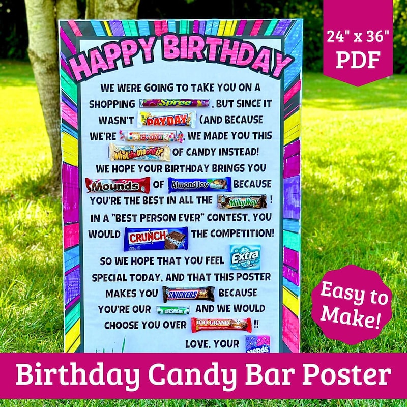 Candy Bar Birthday Posters - Etsy