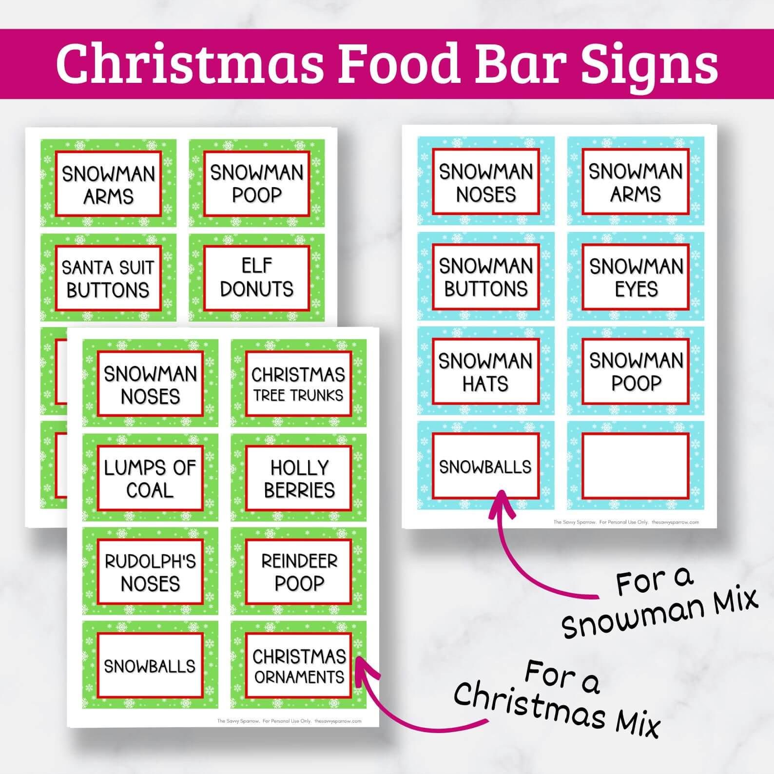 Christmas Popcorn Bar Signs - Christmas Snack Mix Printable Signs for ...