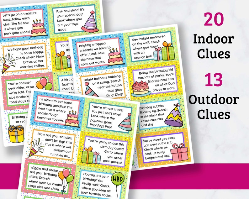 Birthday Scavenger Hunt Clues for Kids - 33 Printable Rhyming Birthday ...