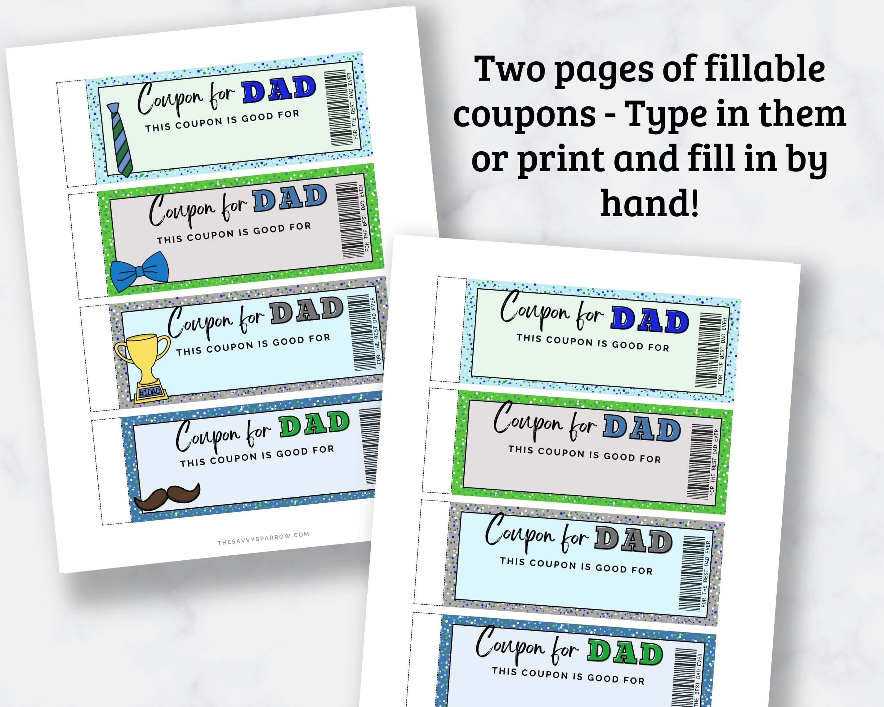Printable Coupon Book for Dad Father's Day Coupons - Etsy