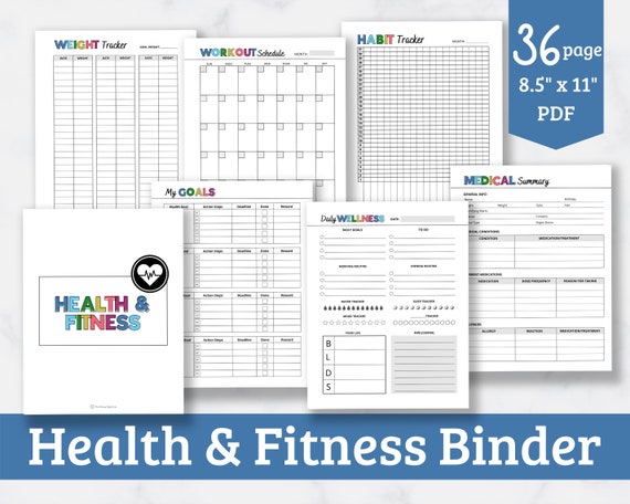 Health and Fitness Binder Keep Track of Health Fitness and | Etsy