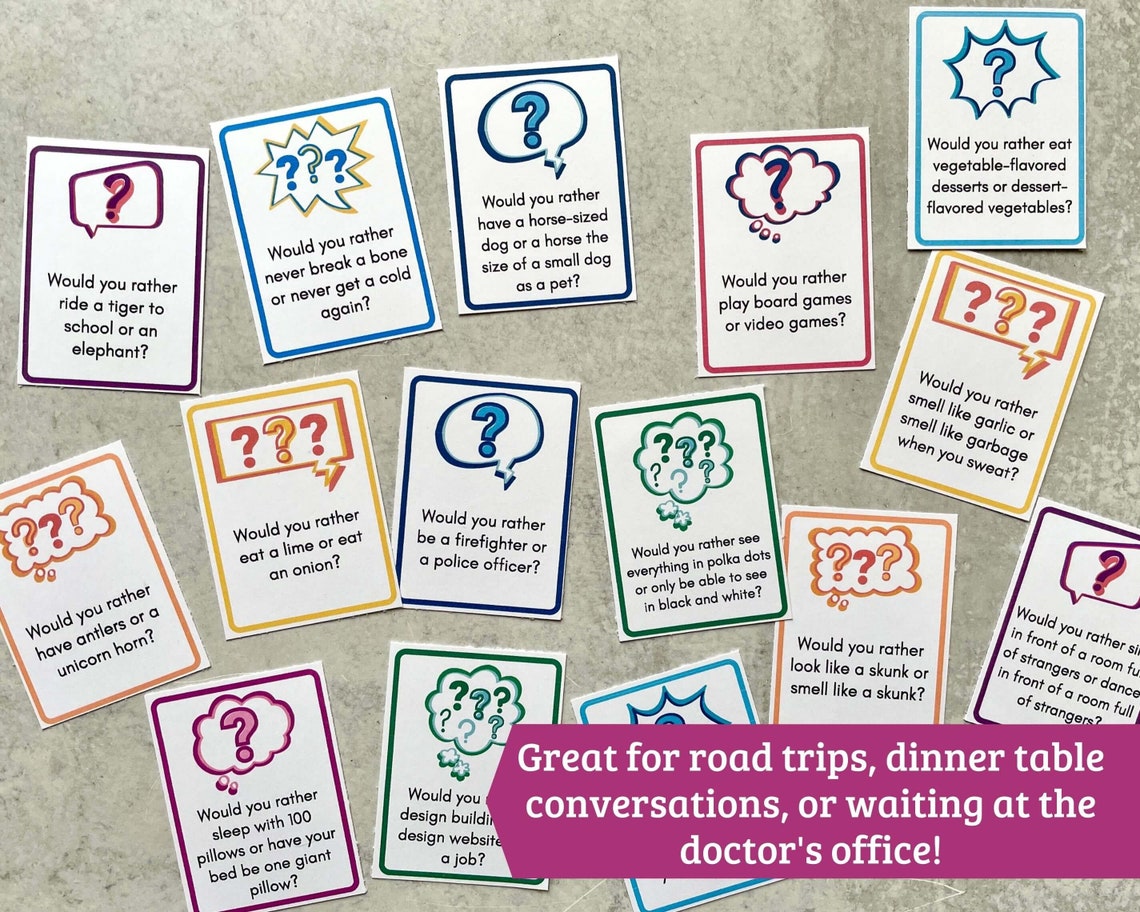 Would You Rather Questions for Kids 117 Printable Cards Fun Road Trip ...