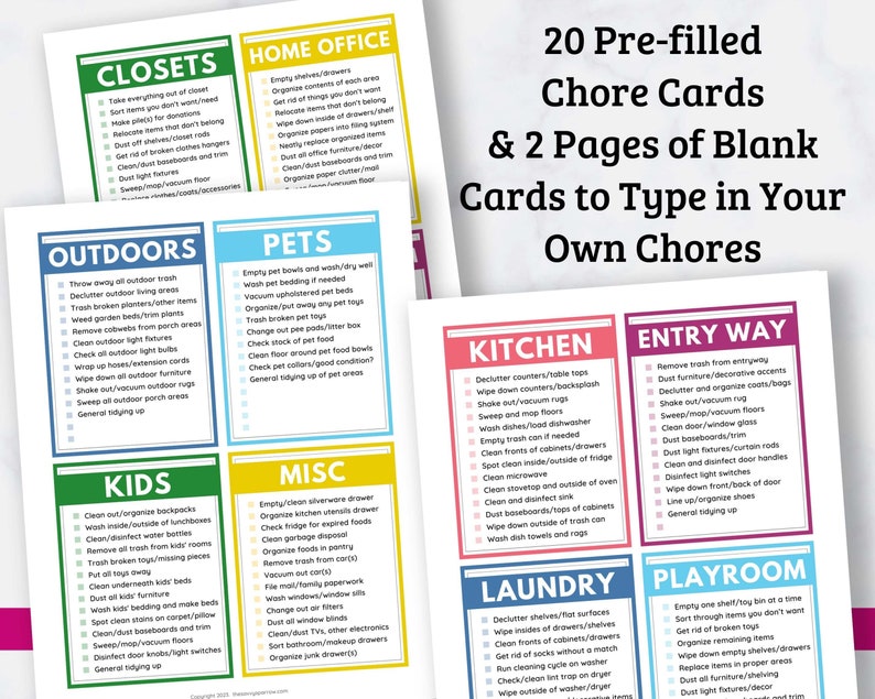 Editable Cleaning Chore Cards - Printable Cleaning Checklist Cards for ...