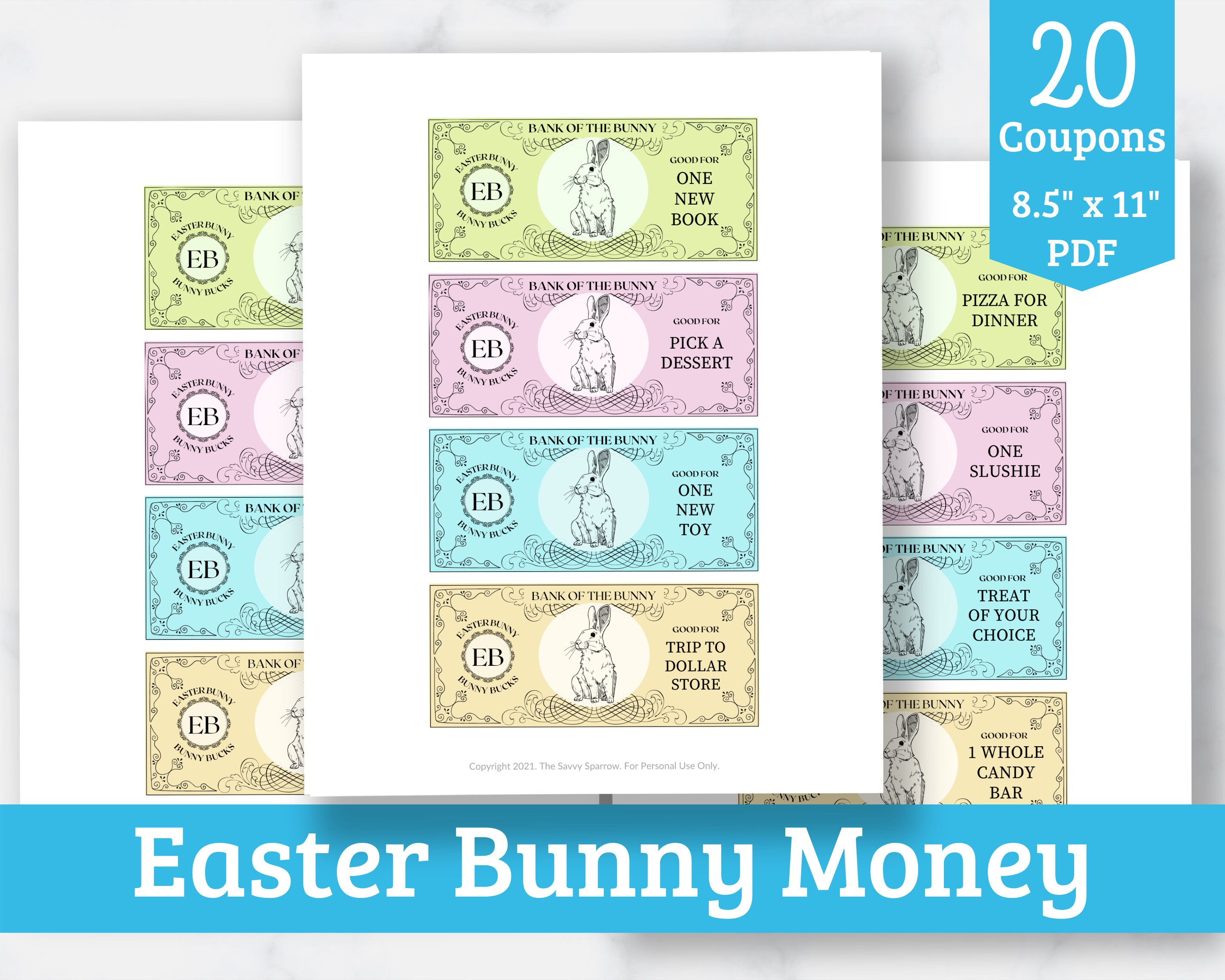 Easter Bunny Money 20 Easter Coupons for Egg Fillers Printable Bunny ...