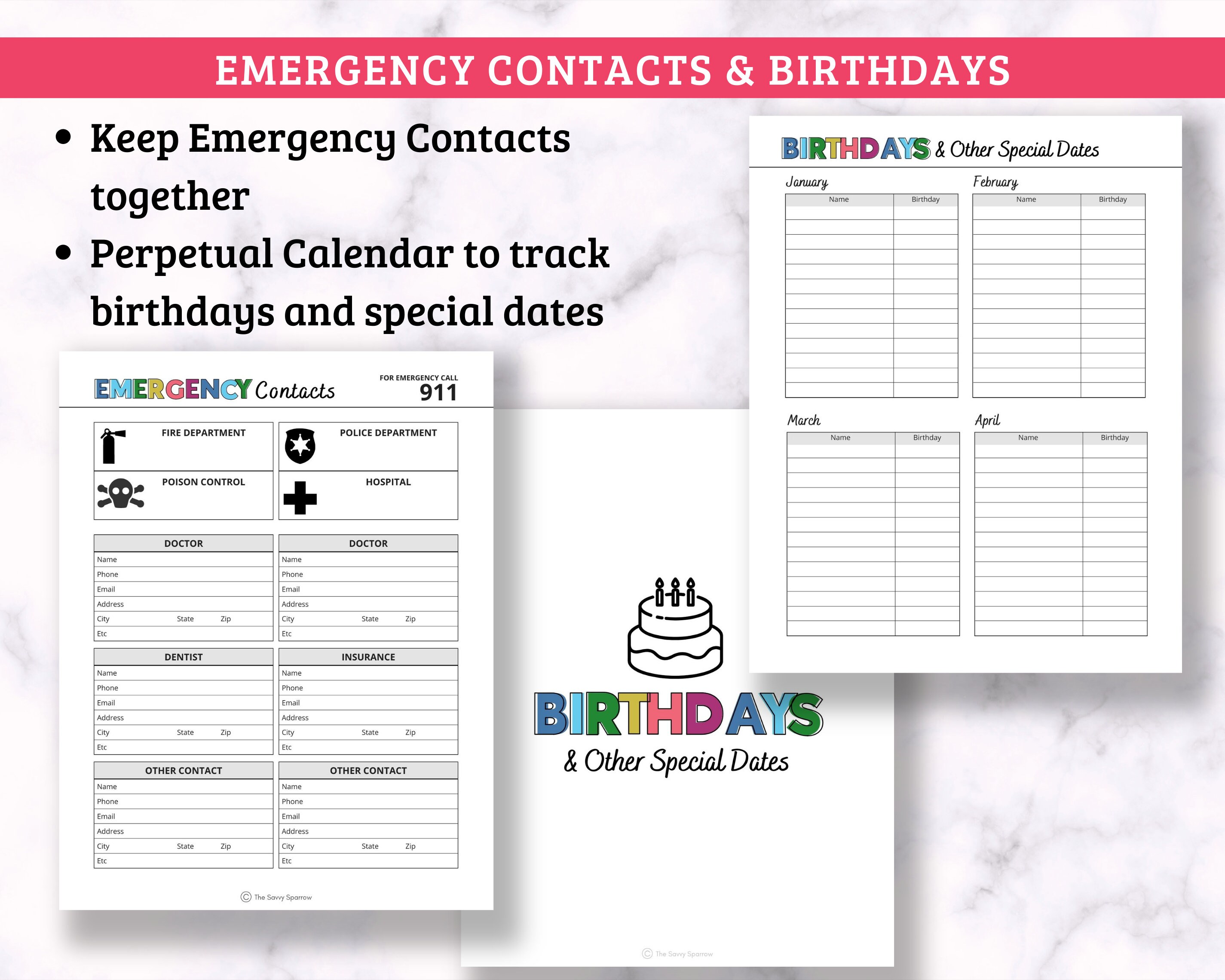 Address Book Printable - Birthdays Tracker, Emergency Contacts, and ...