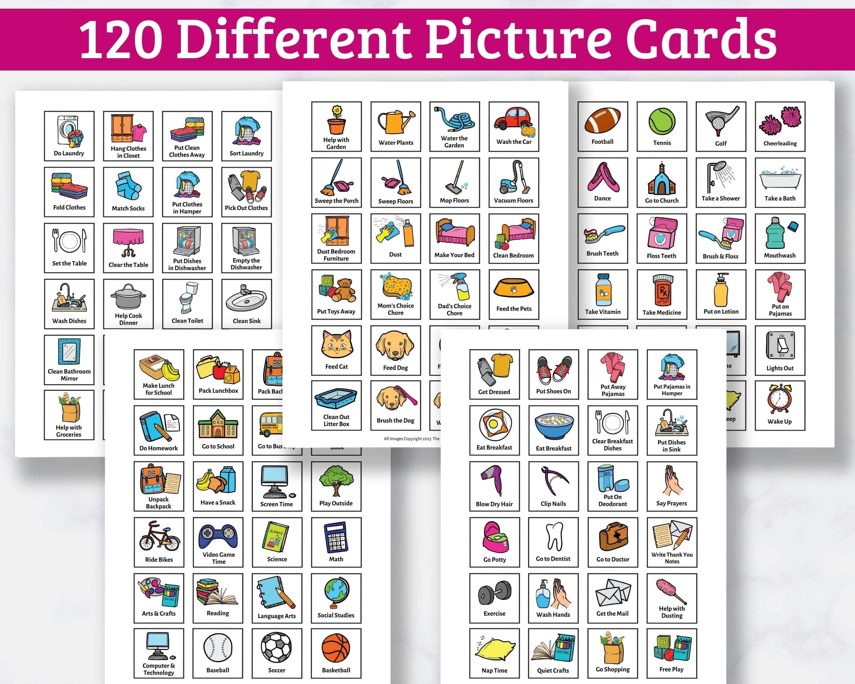 Kids Daily Responsibilities Chart With Pictures, Chore Chart, Daily ...